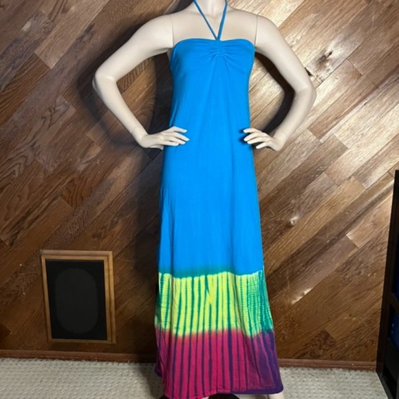 Roxy | Dresses | Roxy Bandeau Halter Dress Long Blue Tie Dye | Poshmark